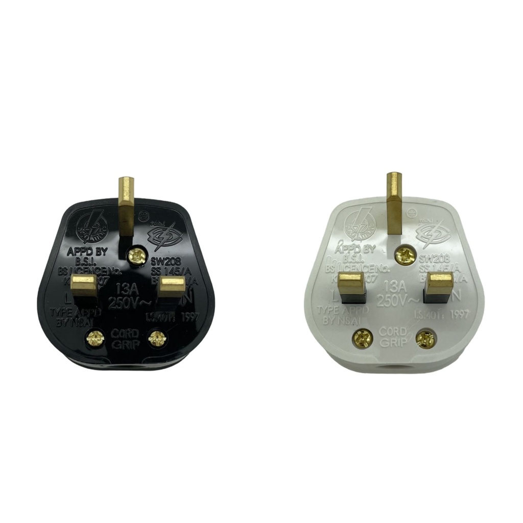 13A Plug Fused 3A Premium Quality Gloss Finish with Screw Type Cordgrip ...